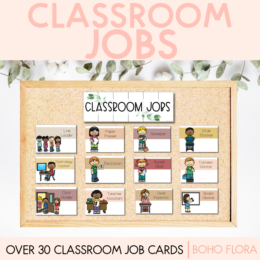 Editable Classroom Jobs Display - Boho Flora - Mrs Learning Bee