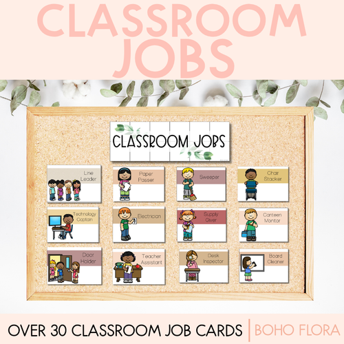 Editable Classroom Jobs Display - Boho Flora - Mrs Learning Bee