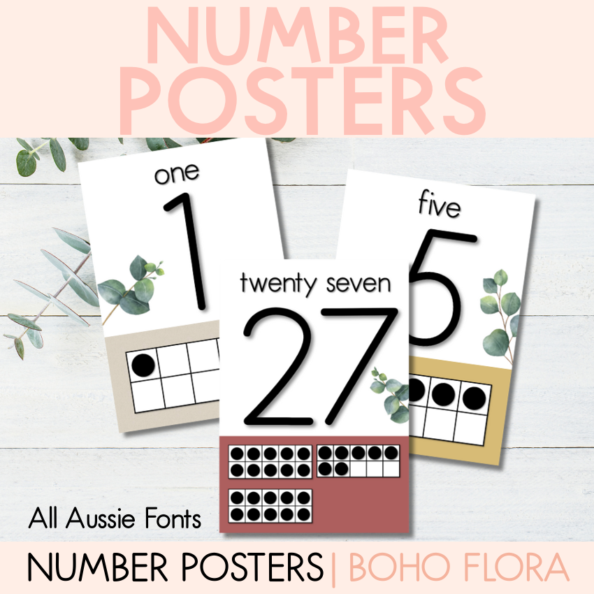 Number Posters - Boho Flora - Mrs Learning Bee