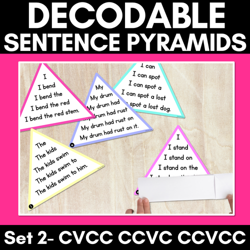 Decodable Sentences Pyramids - CVCC CCVC CCVCC Words - Phonics Fluency ...