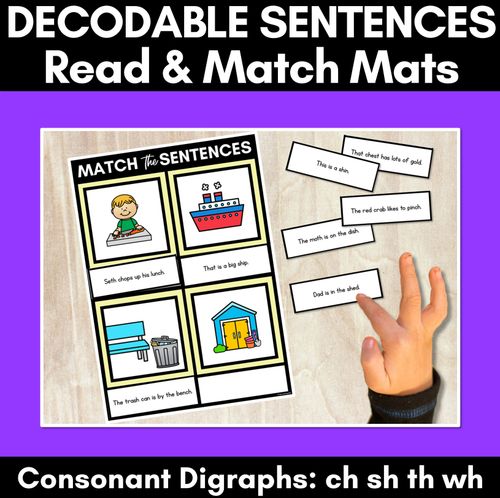 CH SH TH WH Decodable Sentences Mats - Read & Match - Mrs Learning Bee