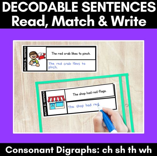 CH SH TH WH Decodable Sentences - Read, Match & Write - Mrs Learning Bee