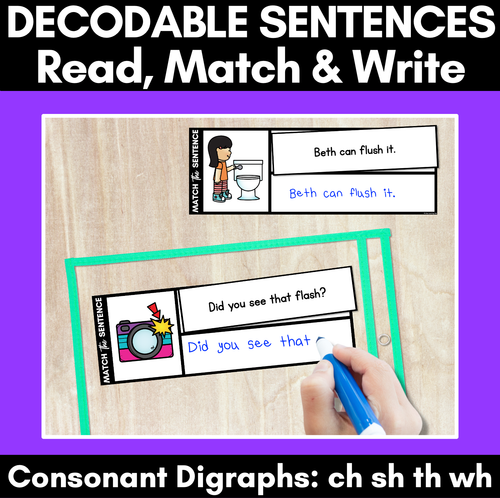 CH SH TH WH Decodable Sentences - Read, Match & Write - Mrs Learning Bee