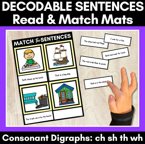 CH SH TH WH Decodable Sentences Mats - Read & Match - Mrs Learning Bee
