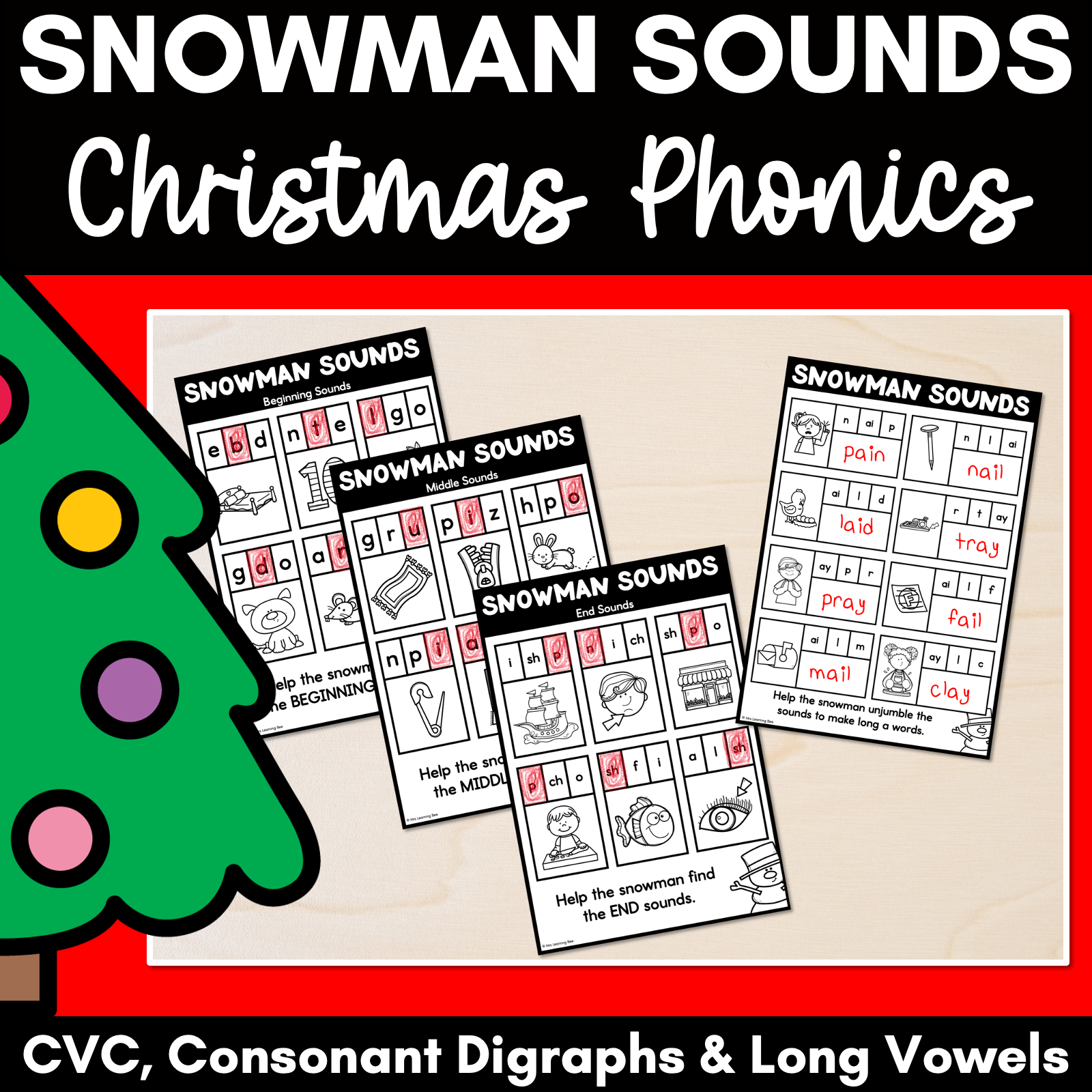 Christmas Phonics - Snowman Sounds - CVC Words, Consonant Digraphs ...