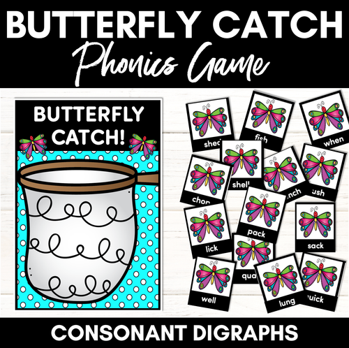 Consonant Digraph Word Phonics Game - Butterfly Catch - Mrs Learning Bee