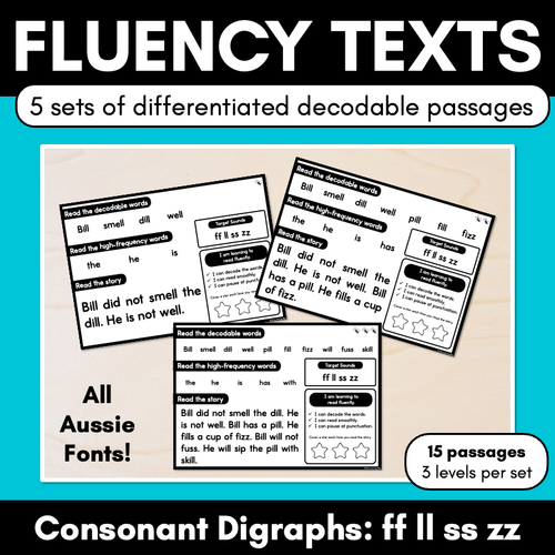 Differentiated Decodable Fluency Texts - Consonant Digraphs - ff ll ss ...