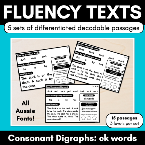 FREE Differentiated Decodable Fluency Texts - Consonant Digraphs - ck words