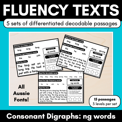 Differentiated Decodable Fluency Texts - Consonant Digraphs - ng words ...
