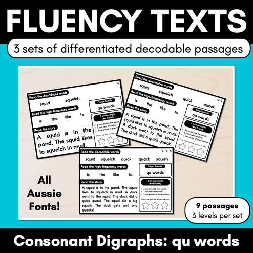 Differentiated Decodable Fluency Texts - Consonant Digraphs - qu words ...