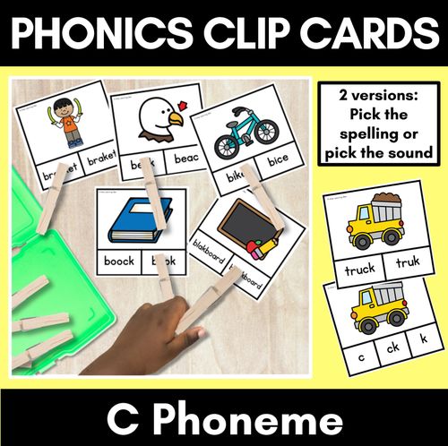 Consonant Phoneme C Clip Cards - C, CK, K - Consonant Sounds Phonics Game