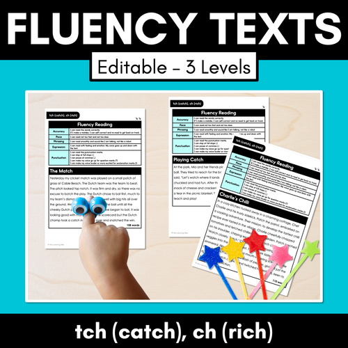 Editable Differentiated Decodable Fluency Texts - tch (catch), ch (rich ...