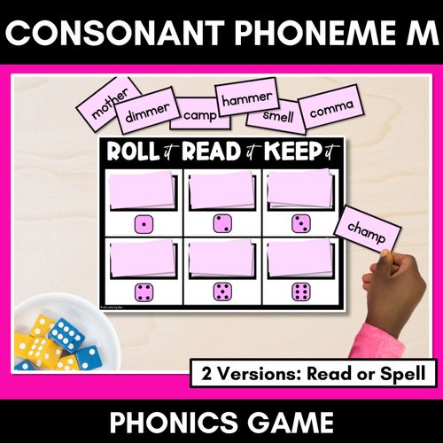 CONSONANT PHONEME M, MM PHONICS GAME - Roll It, Read It or Spell It ...