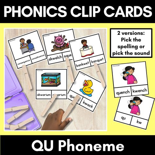 Consonant Phoneme QU Clip Cards - Consonant Sounds Phonics Game