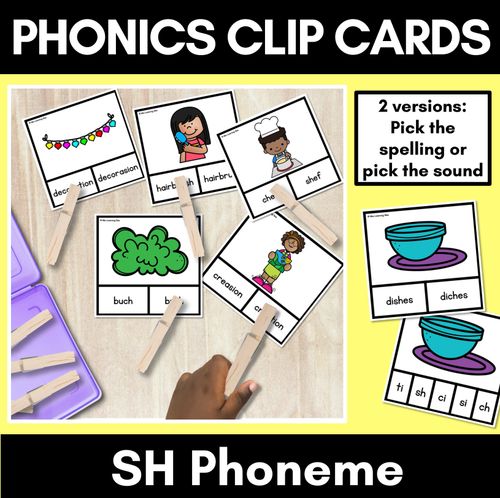 Consonant Phoneme SH Clip Cards - SH, CH, SI, TI, CI - Consonant Sounds ...