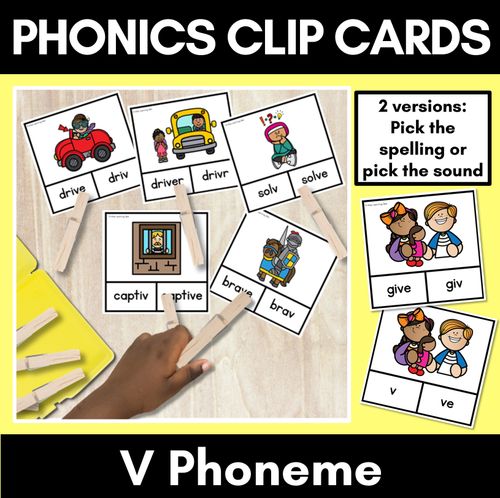 Consonant Phoneme V Clip Cards - V, VE - Consonant Sounds Phonics Game