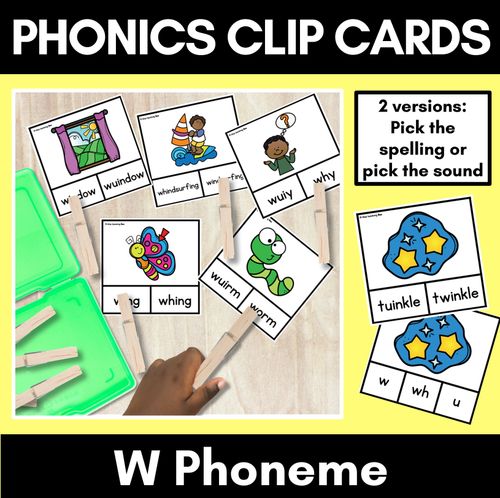 Consonant Phoneme W Clip Cards - W, WH, U - Consonant Sounds Phonics Game