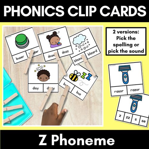 Consonant Phoneme Z Clip Cards - Z, ZZ, SE, S - Consonant Sounds ...