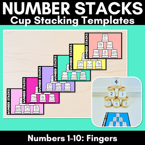 Number Stacks - Cup Stacking Templates - Numbers 1-10 - FINGERS