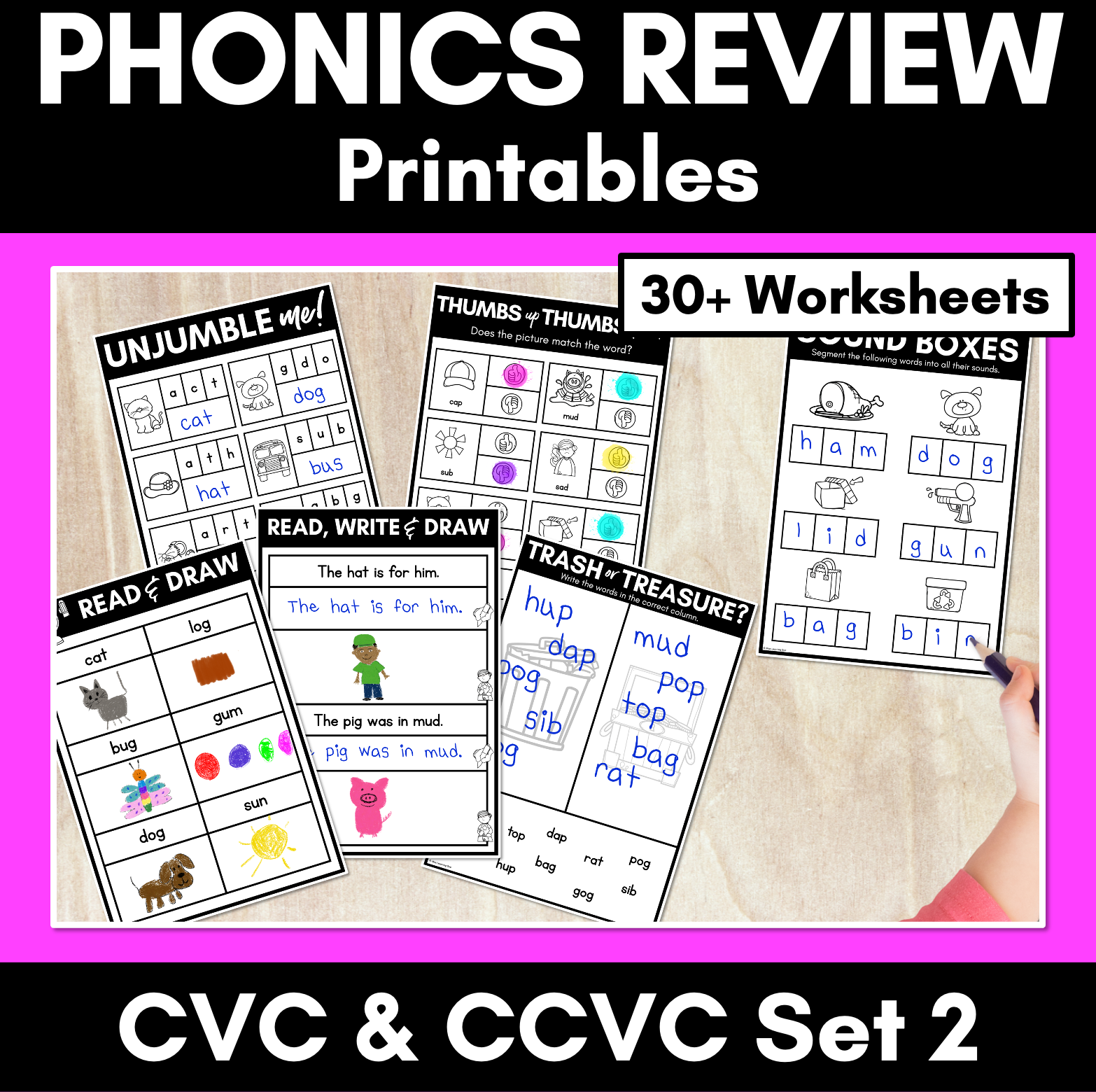 CVC Worksheets - PHONICS REVIEW for Kindergarten Set 2 - Mrs Learning Bee