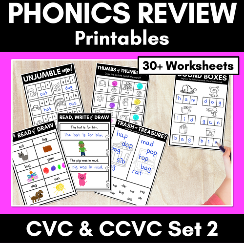 CVC Worksheets - PHONICS REVIEW for Kindergarten Set 2 - Mrs Learning Bee