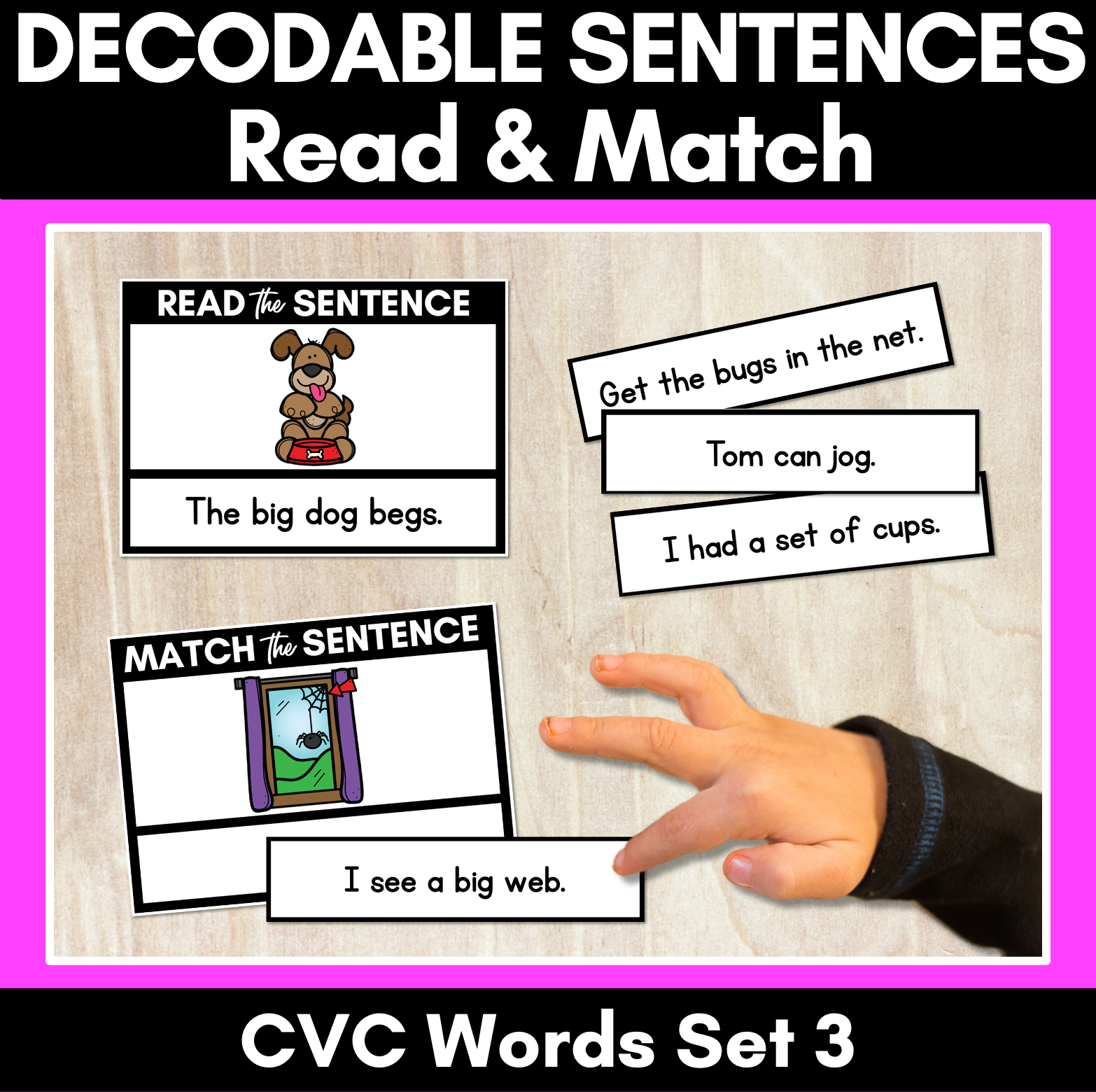 Decodable CVC Sentences - Read and Match Set 3 - Kindergarten Phonics ...