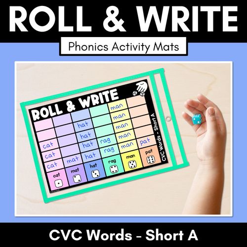 ROLL & WRITE PHONICS ACTIVITY MATS - CVC Short A Words - Mrs Learning Bee