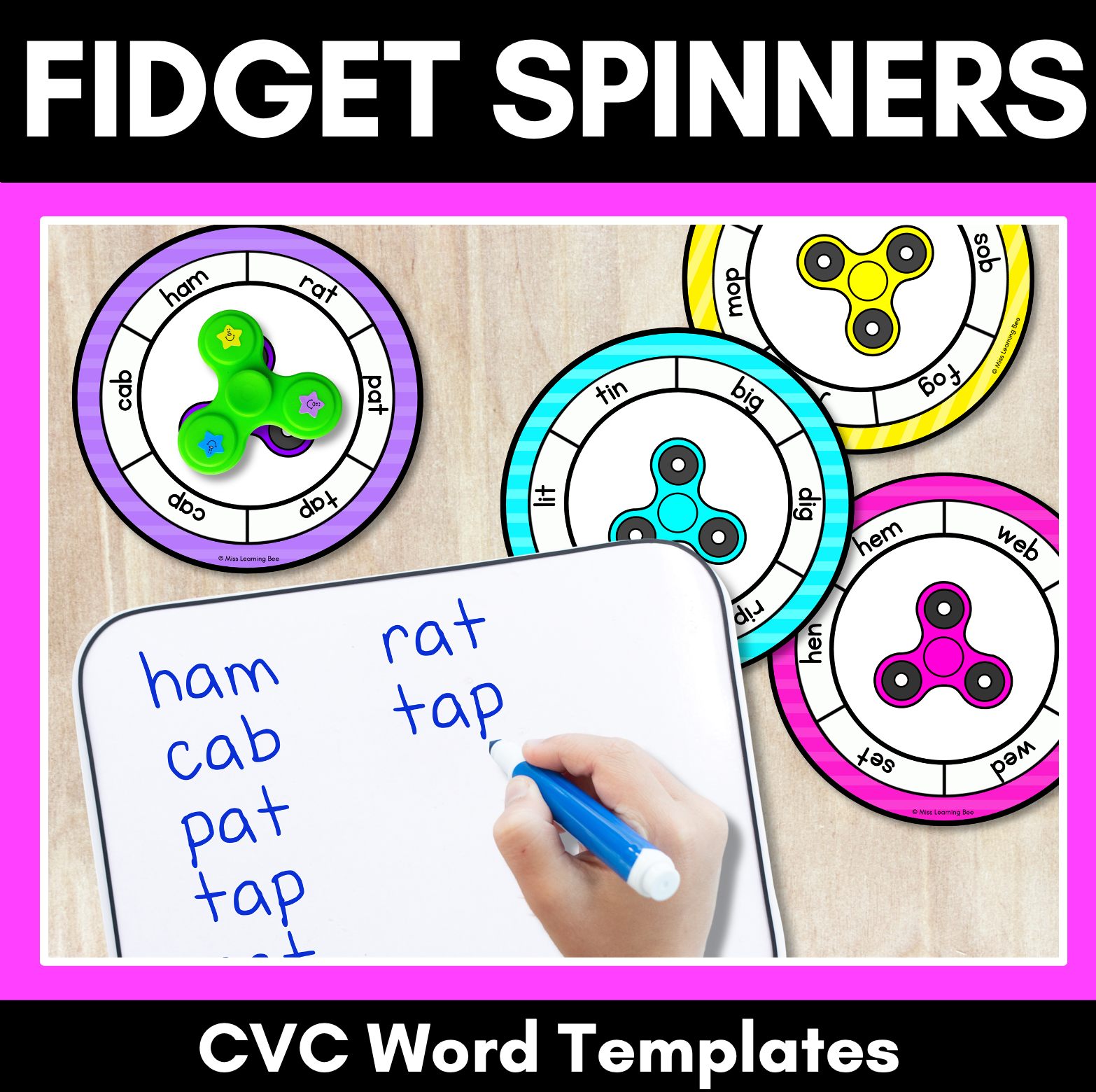 CVC Word Games - Fidget Spinner Templates - Mrs Learning Bee