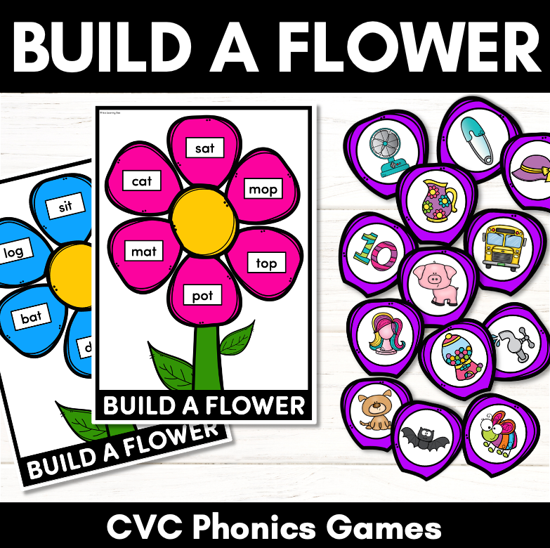 CVC Words Phonics Game - BUILD A PHONICS FLOWER Kindergarten Literacy ...