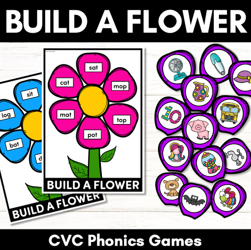 CVC Words Phonics Game - BUILD A PHONICS FLOWER Kindergarten Literacy ...