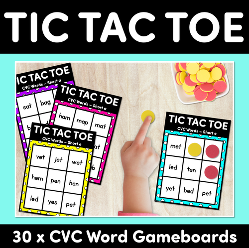TIC TAC TOE GAME for CVC Words - No Prep Phonics Game for Kindergarten ...
