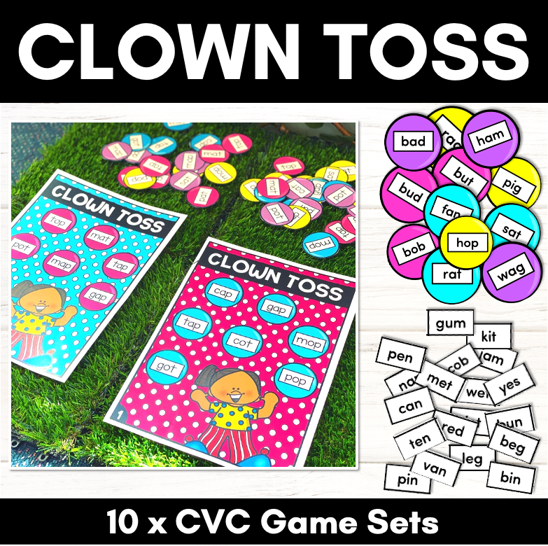 CLOWN TOSS - CVC Phonics Game - Mrs Learning Bee