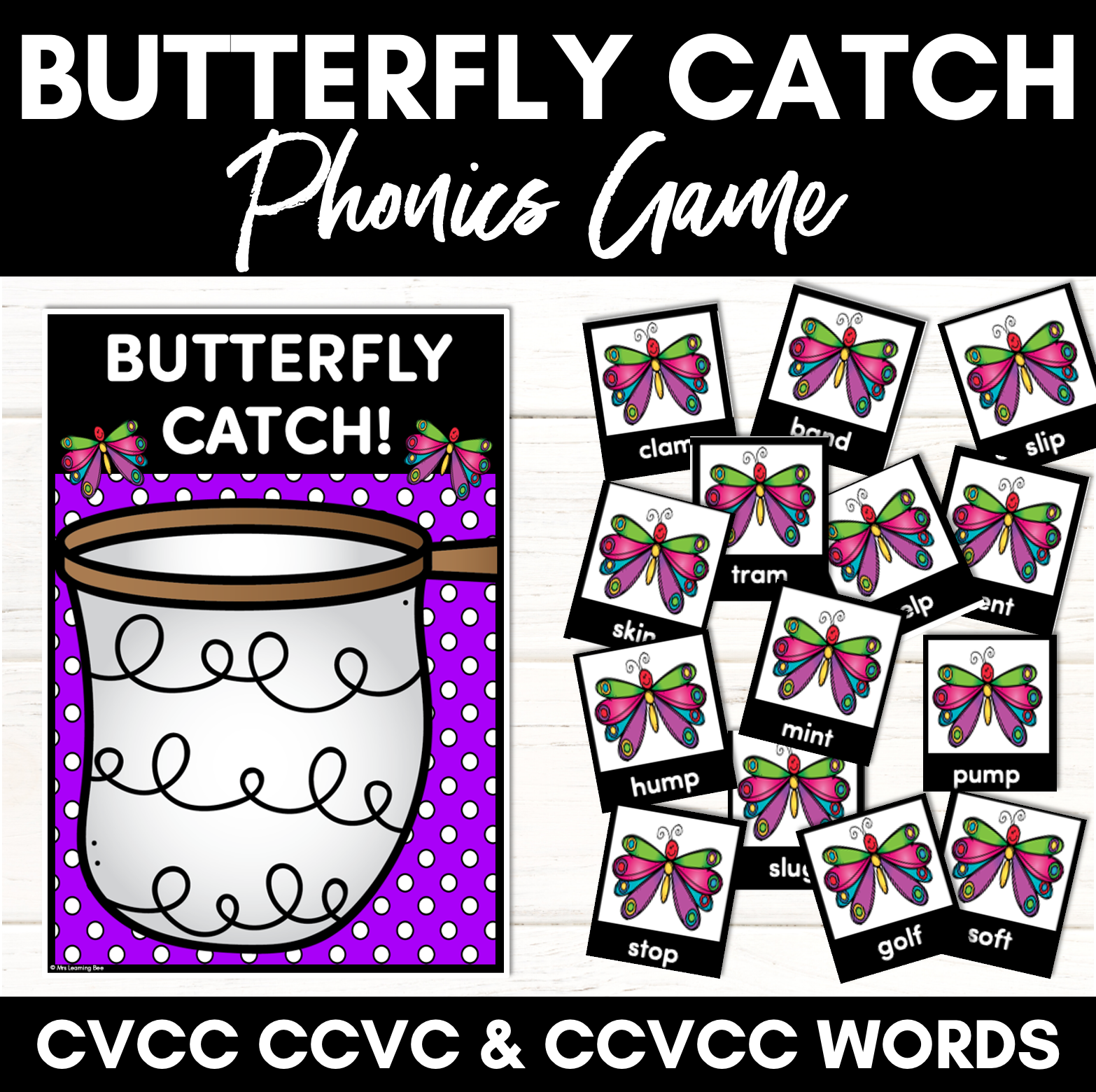 CVCC CCVC CCVCC Words Phonics Game for Kindergarten - Butterfly Catch ...
