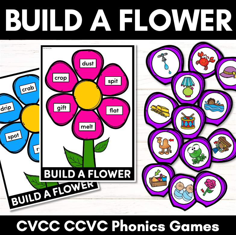 CVCC CCVC Words Game - BUILD A PHONICS FLOWER Kindergarten Literacy ...