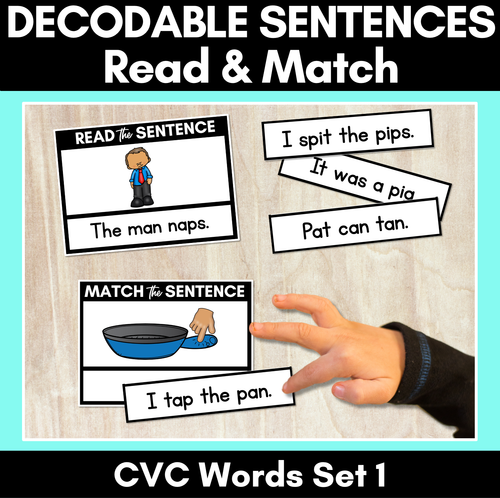CVC Word Decodable Sentences - Read and Match Set 1 - Kindergarten ...