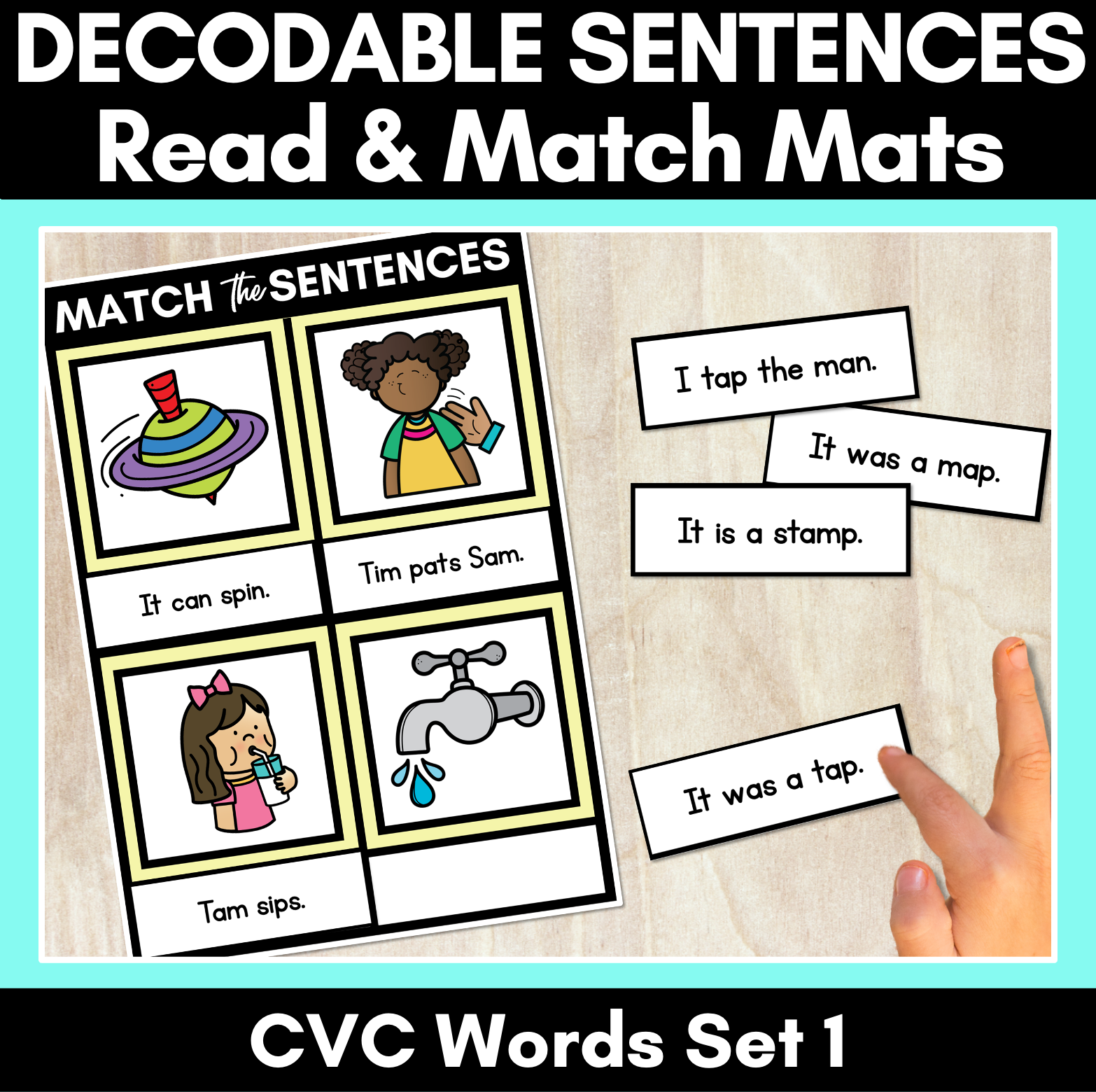 Decodable CVC Sentences Mats - Read & Match Set 1 - CVC Words - Mrs ...