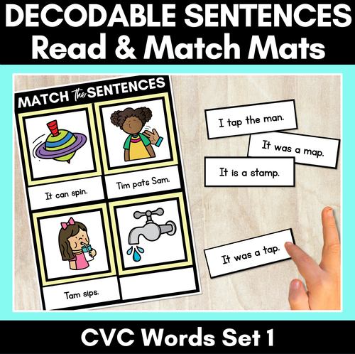 CVC Word Decodable Sentences Mats - Read & Match Set 1 - CVC Words ...