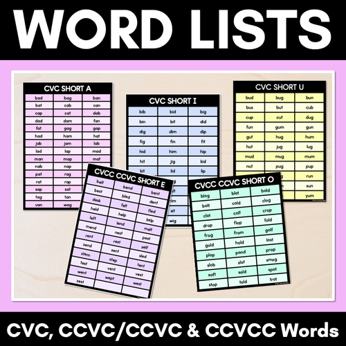 Decodable Word Lists - CVC Word Lists, CCVC Words & CVCC Words Lists ...