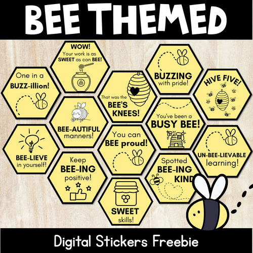 Bee-Theme Digital Stickers - Mrs Learning Bee