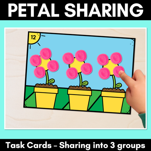 Petal Sharing Task Cards & Worksheets - Sharing into 3 Groups (Division ...