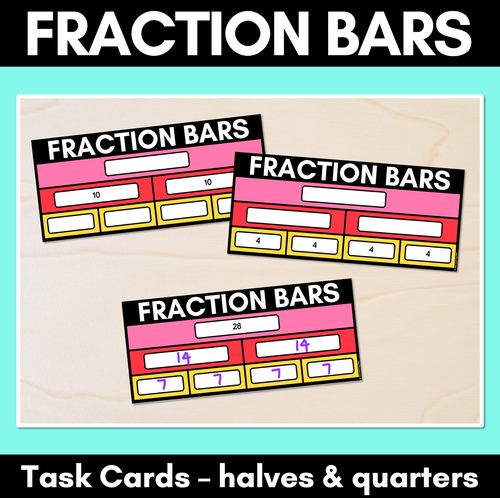 Fraction Bars Task Cards - halves and quarters - Mrs Learning Bee