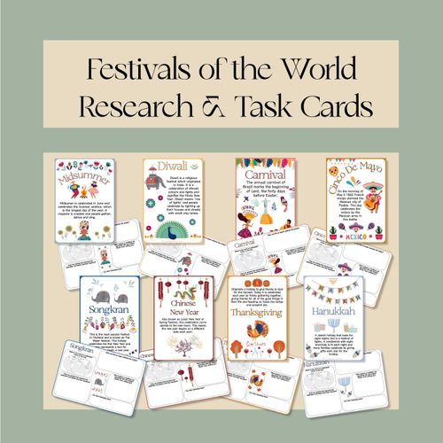 Festivals of the World Research and Task Cards - Mrs Learning Bee