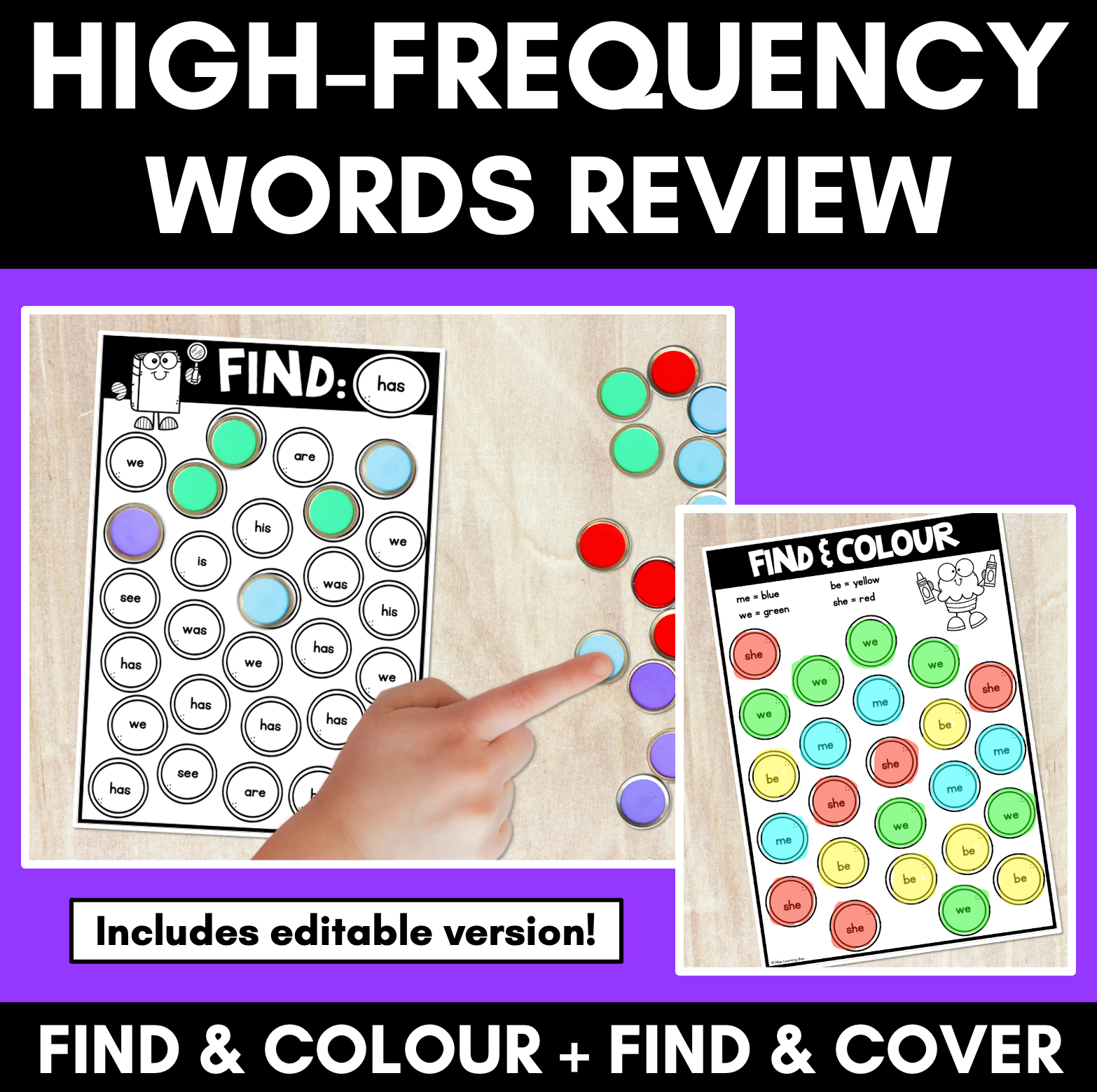 High Frequency Word Worksheets - Find & Colour or Find & Cover - Mrs ...