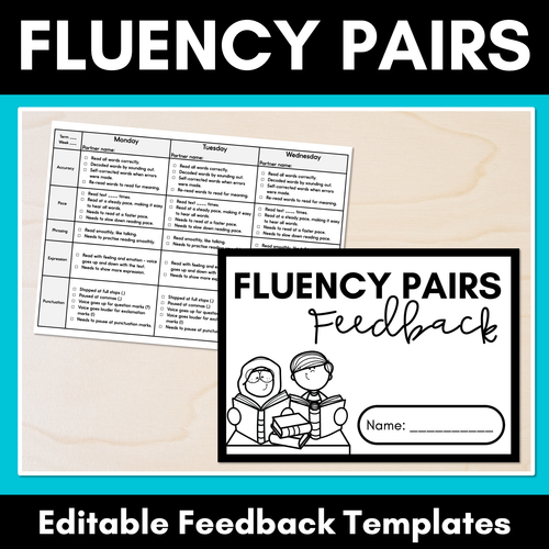 Reading Fluency Pairs - Editable Peer Feedback Templates - Mrs Learning Bee