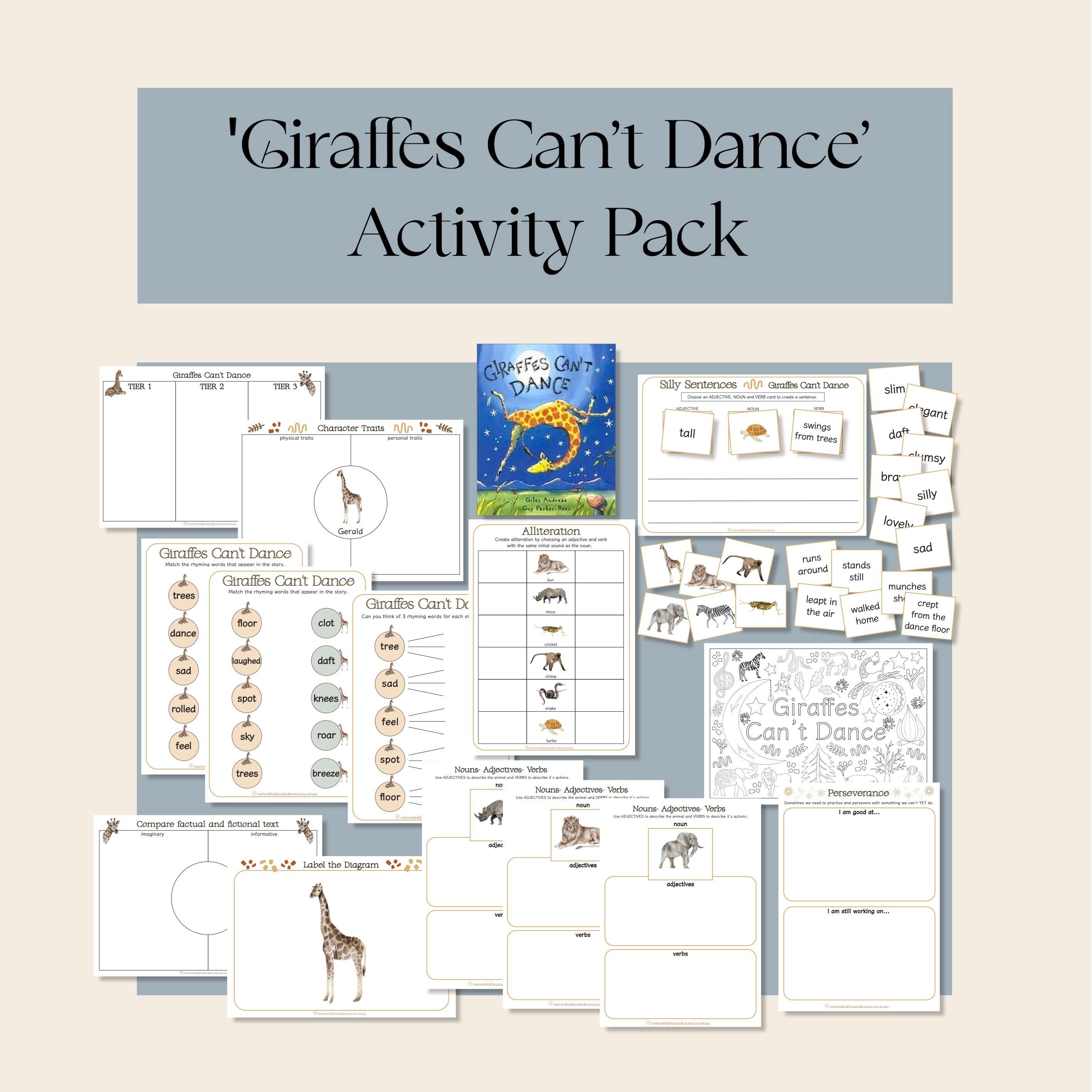'Giraffes Can't Dance' Activity Cards - Mrs Learning Bee