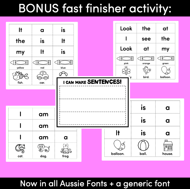 Kindergarten Cut And Paste Sentence Worksheets