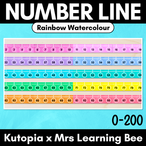 0-200 Number Line Display - Watercolour Rainbow - The Kutopia ...