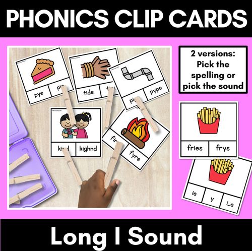 Long Vowel I Phonics Clip Cards - Decodable Word Vowel Team Games