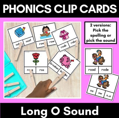 Long Vowel O Phonics Clip Cards - Decodable Word Vowel Team Games