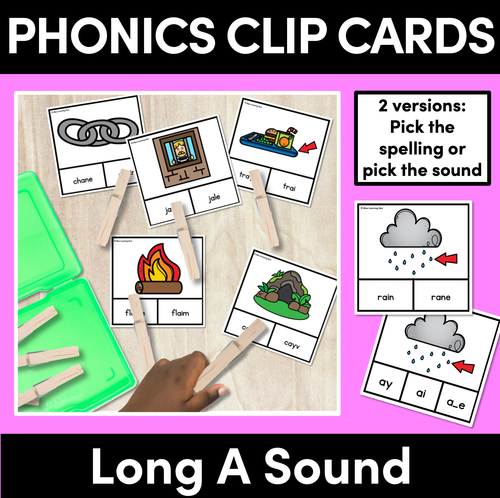 Long Vowel A Phonics Clip Cards - Decodable Word Vowel Team Games - Mrs Learning Bee